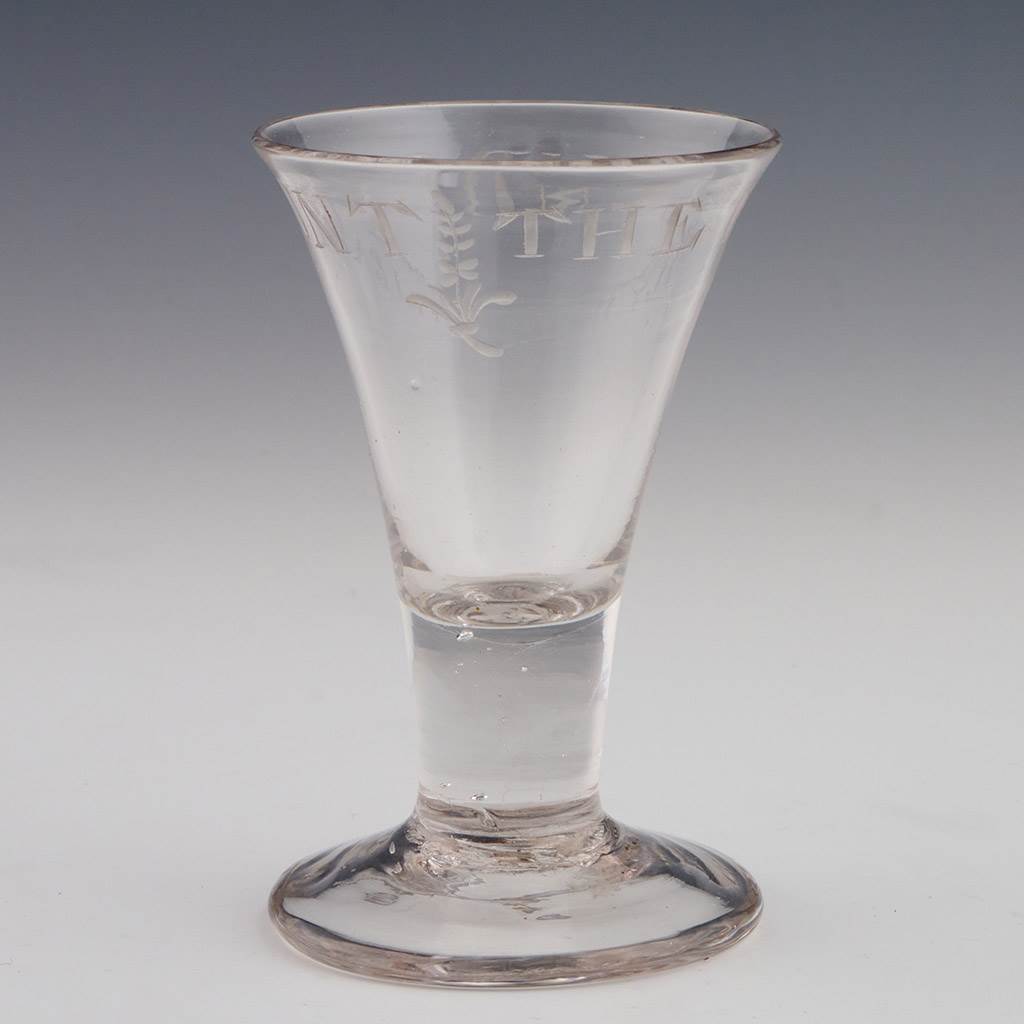 Jacobite Friendly Hunt Engraved Firing Glass c1750
