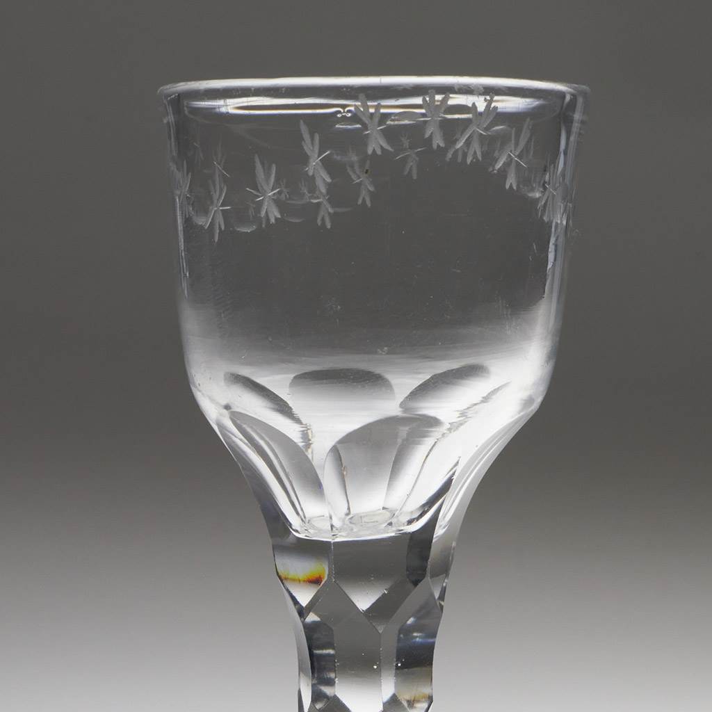 Georgian Wine Glass with Facet Cut Stem and Octagonal Foot
