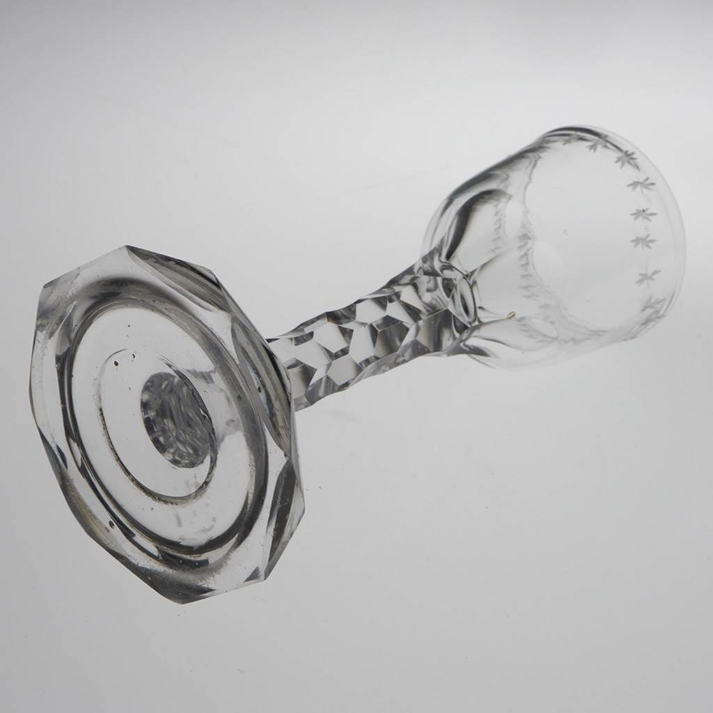 Georgian Wine Glass with Facet Cut Stem and Octagonal Foot