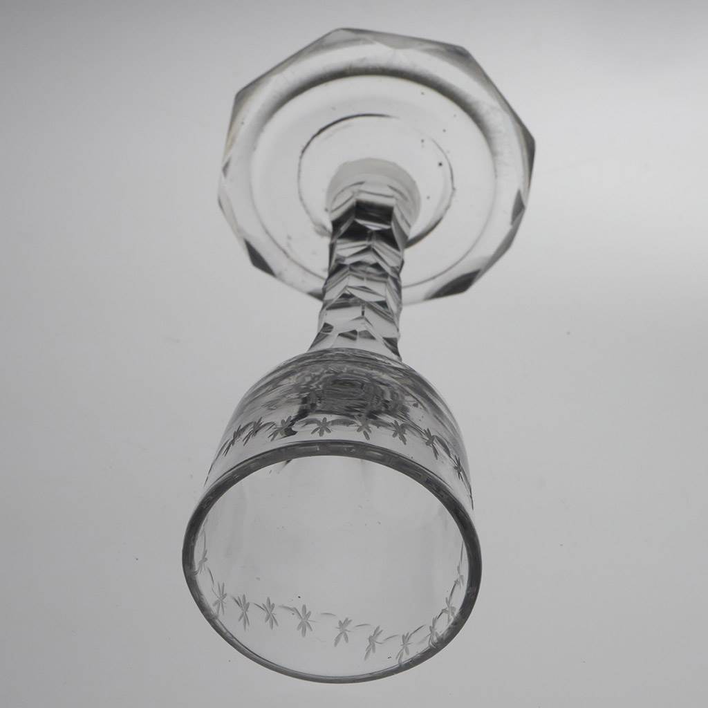 Georgian Wine Glass with Facet Cut Stem and Octagonal Foot