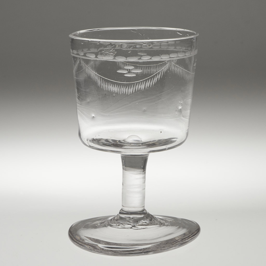 Georgian Dram Glass with Rococo Engraving c1790
