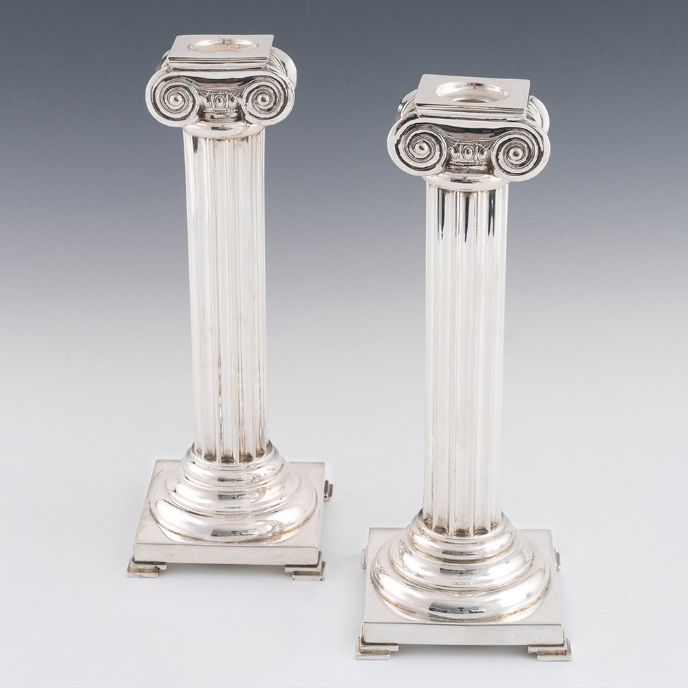 Pair of Greek Ionic Silver Candlesticks M I Aramos c1965