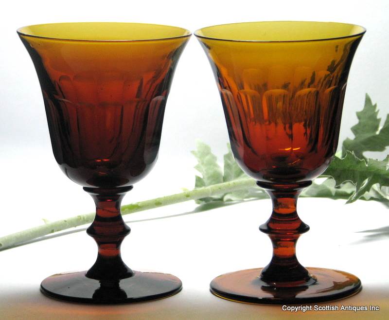 SOLD – PAIR of Victorian Amber Glass Goblets c1860