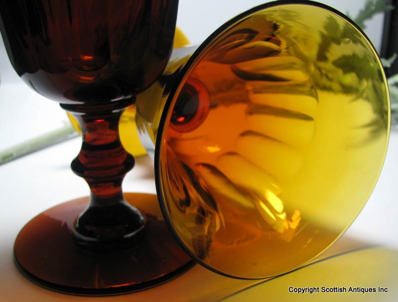 SOLD – PAIR of Victorian Amber Glass Goblets c1860