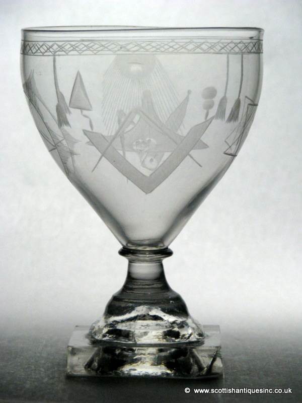SOLD – Masonic Engraved Square Based Rummer c1820