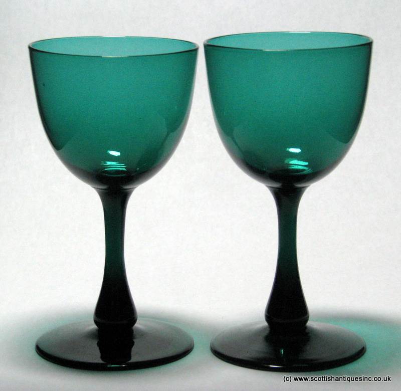 SOLD – Pair Regency Green Wine Glasses c1830