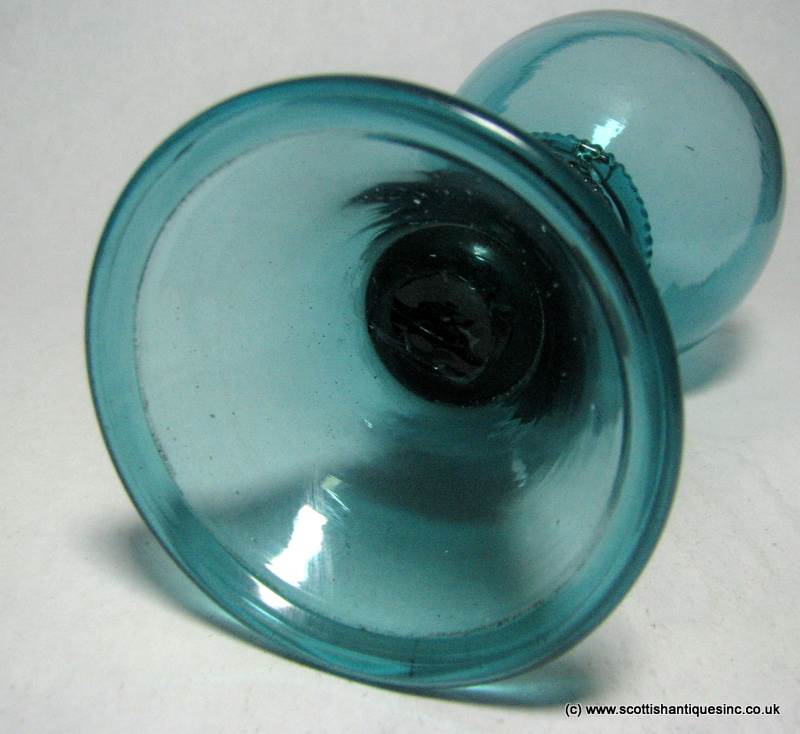 SOLD – Georgian Sea Blue Wine Glass with Folded Foot c1750