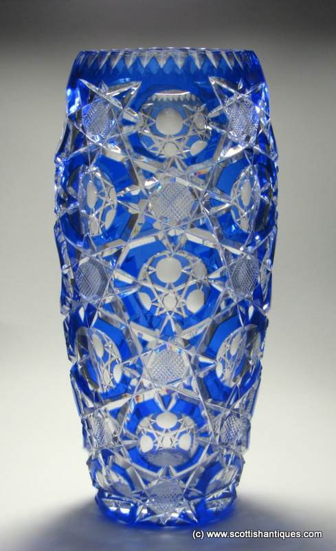 Superb Stourbridge Blue Cut Crystal Glass Vase c1910