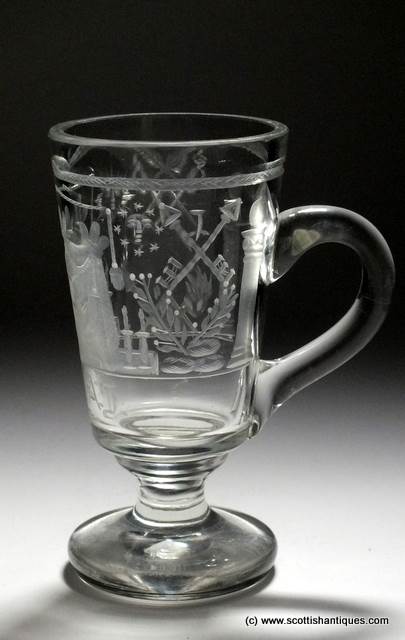 Victorian Masonic Engraved Glass Tankard c1870