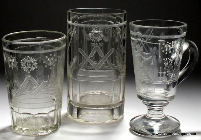 Victorian Masonic Engraved Glass Tankard c1870