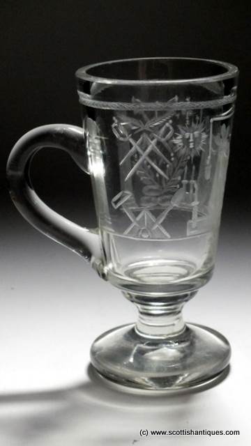 Victorian Masonic Engraved Glass Tankard c1870