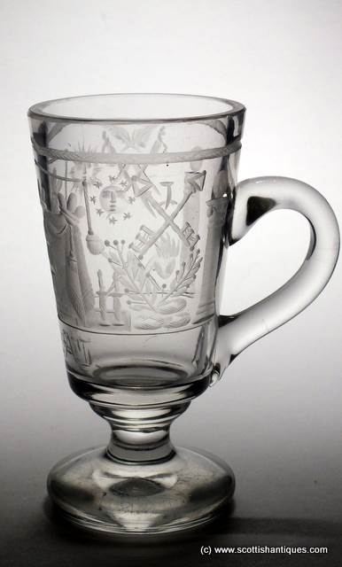 Victorian Masonic Engraved Glass Tankard c1870