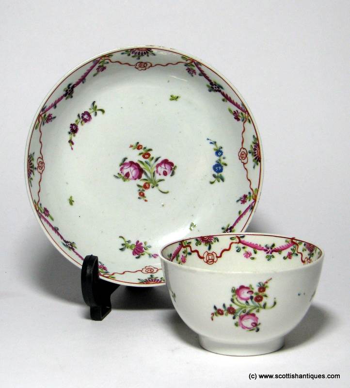 New Hall ‘Knitting Wool’ Porcelain Tea Bowl & Saucer c1800