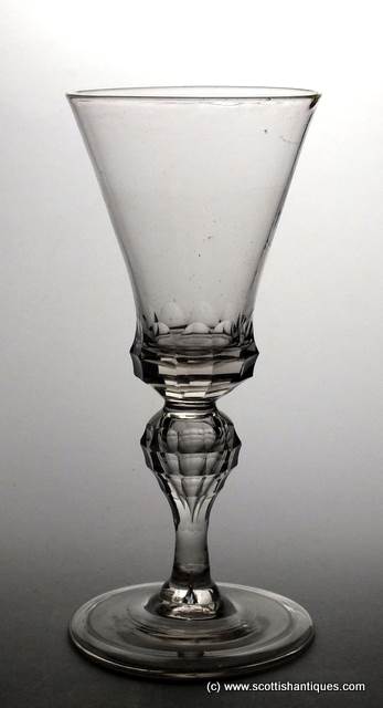SOLD- Saxon Facet Cut Baluster Wine Glass c1750