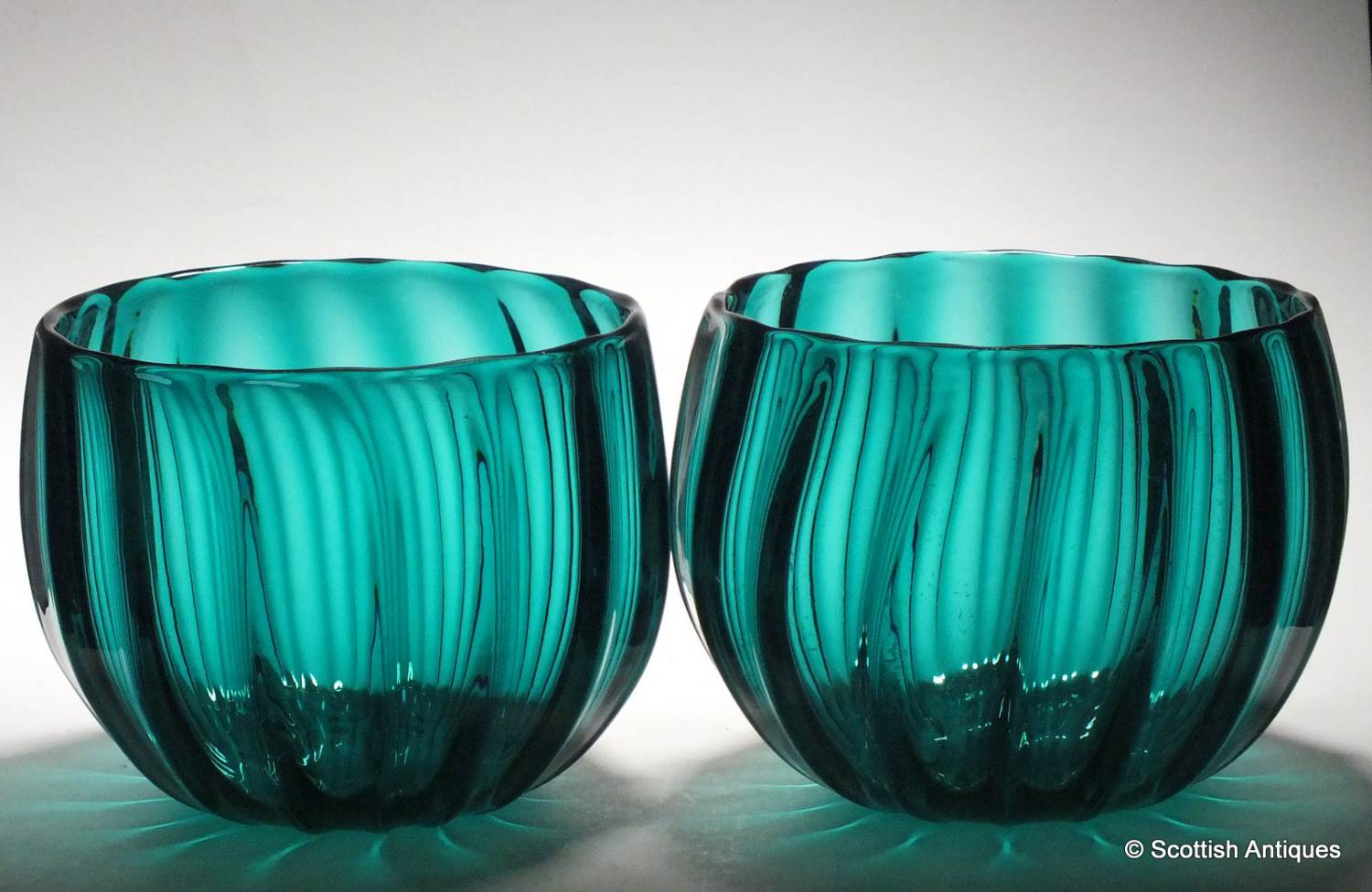 Pair Victorian Ribbed Glass Finger Bowls c1850