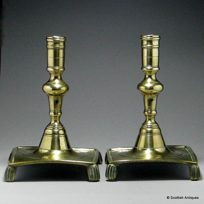 Pair of Early Spanish Brass Candlesticks c1700