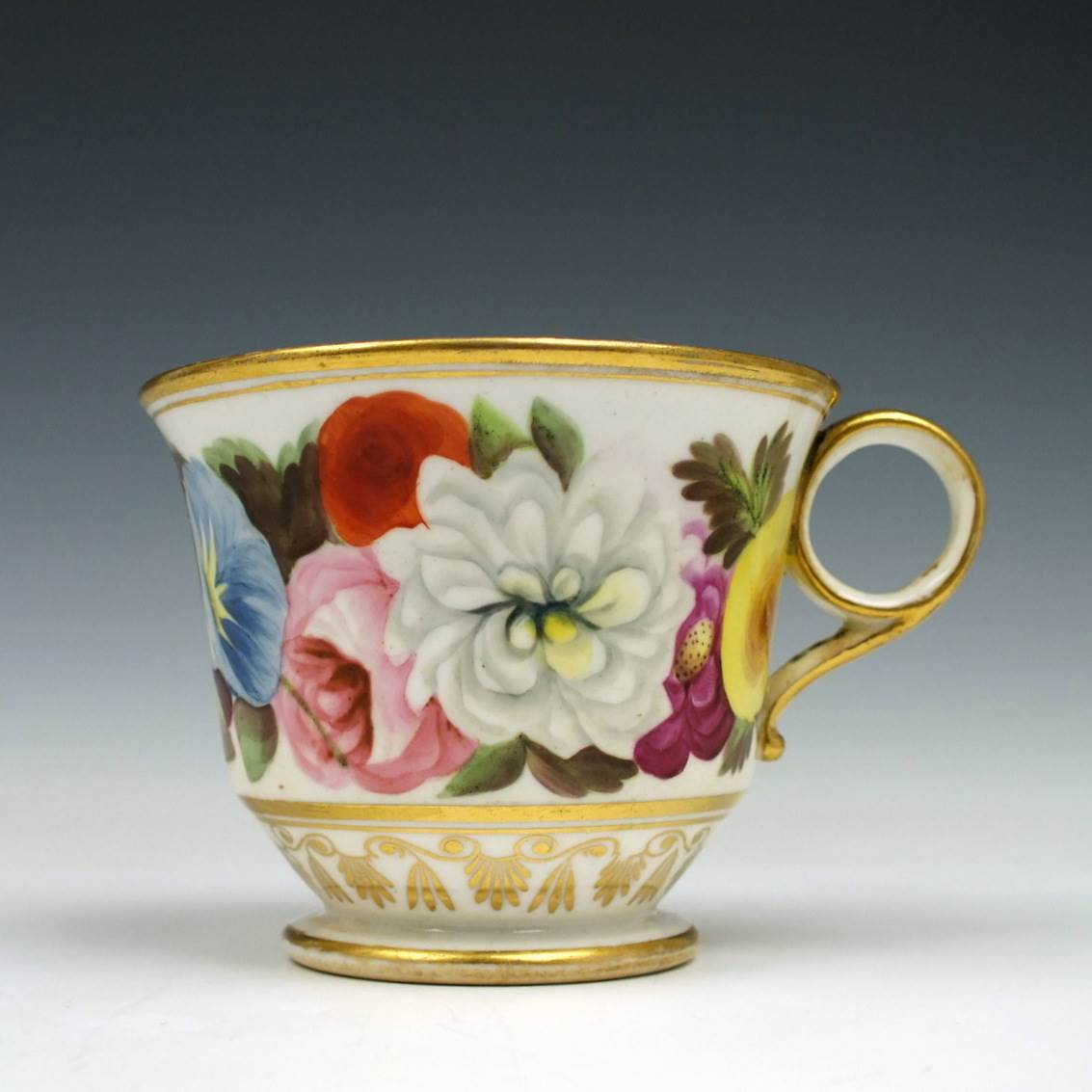 Hand painted Floral Coalport Porcelain Tea Cup and Saucer c1810