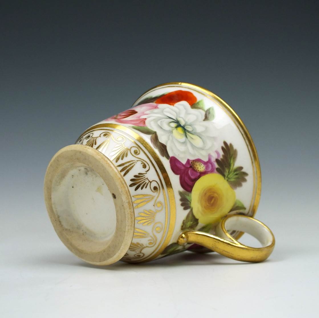 Hand painted Floral Coalport Porcelain Tea Cup and Saucer c1810