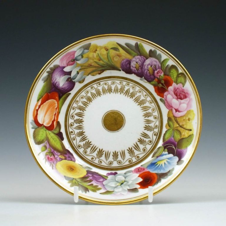 Hand painted Floral Coalport Porcelain Tea Cup and Saucer c1810
