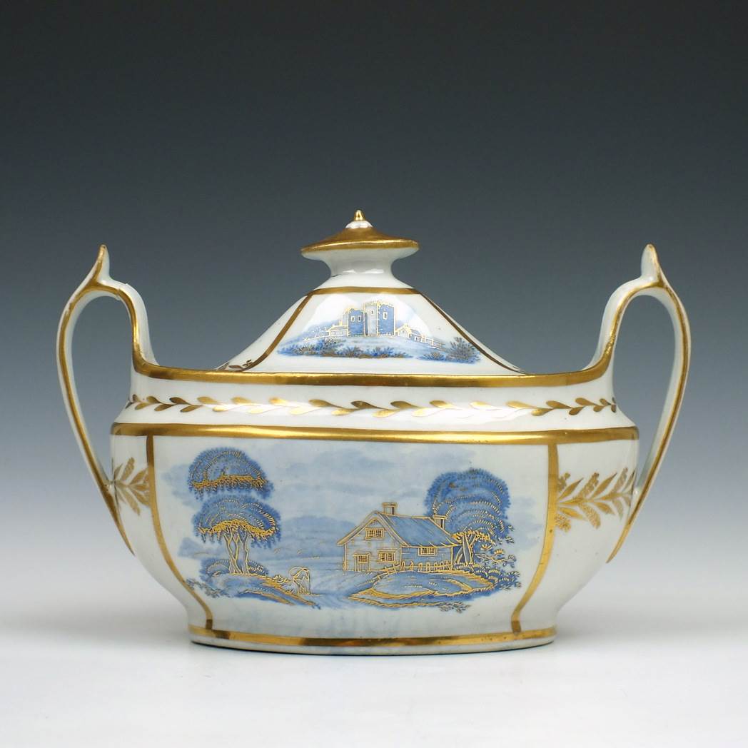 New Hall Porcelain Pattern 665 Sucrier and Cover c1810