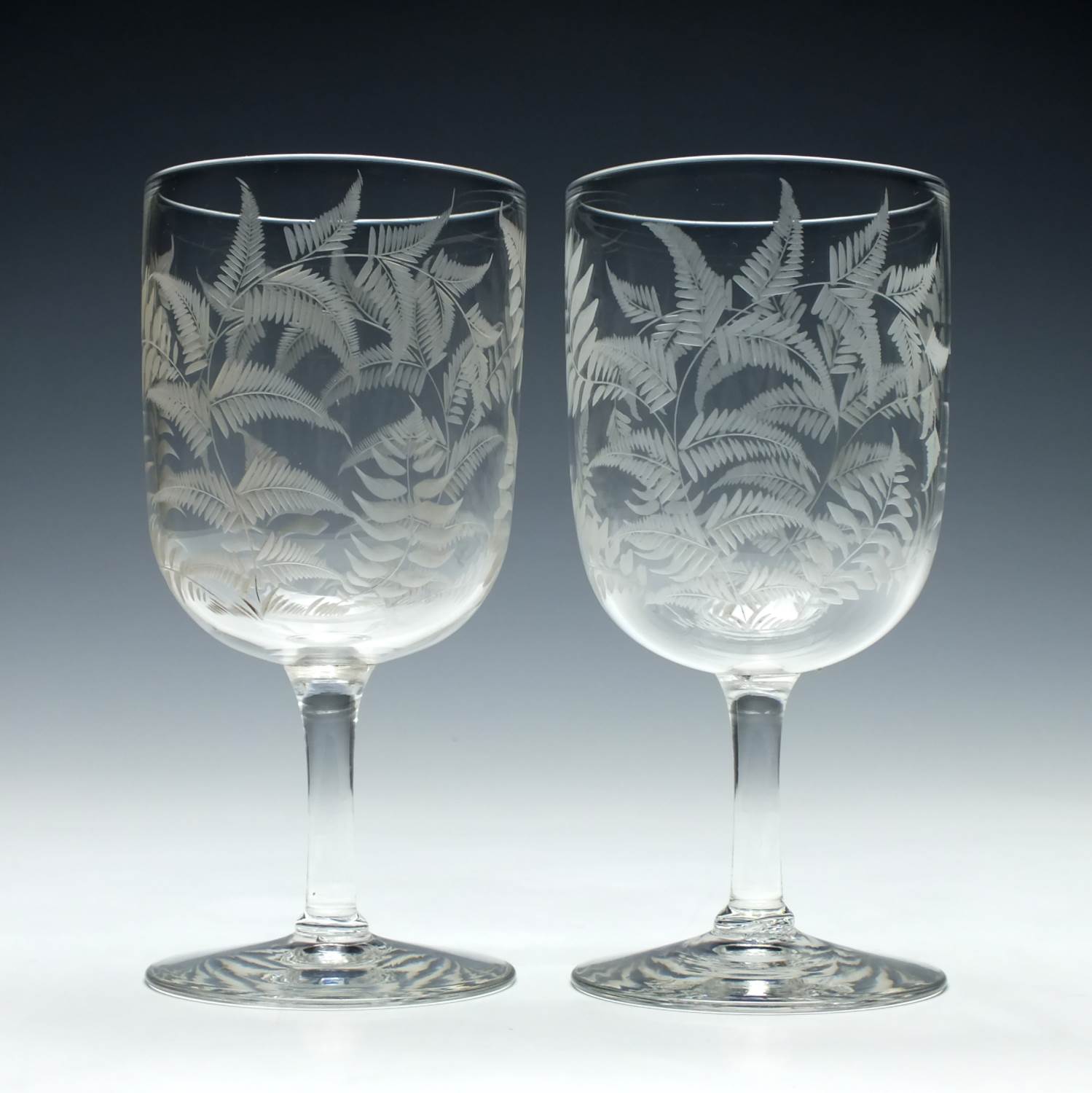 Pair of Engraved Victorian Wine Goblets c1890