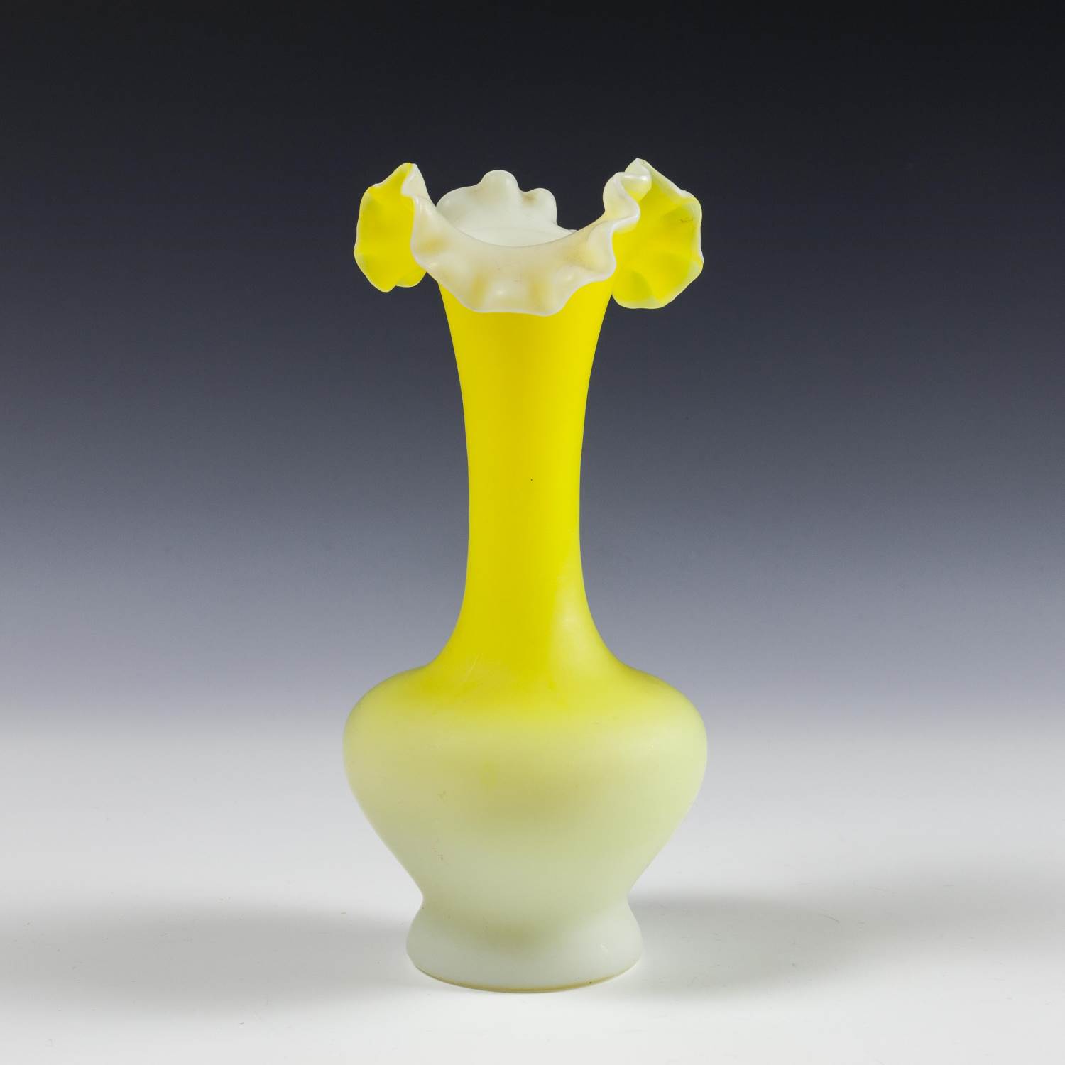 Canary Yellow Satin Glass Vase by Thomas Webb c1895