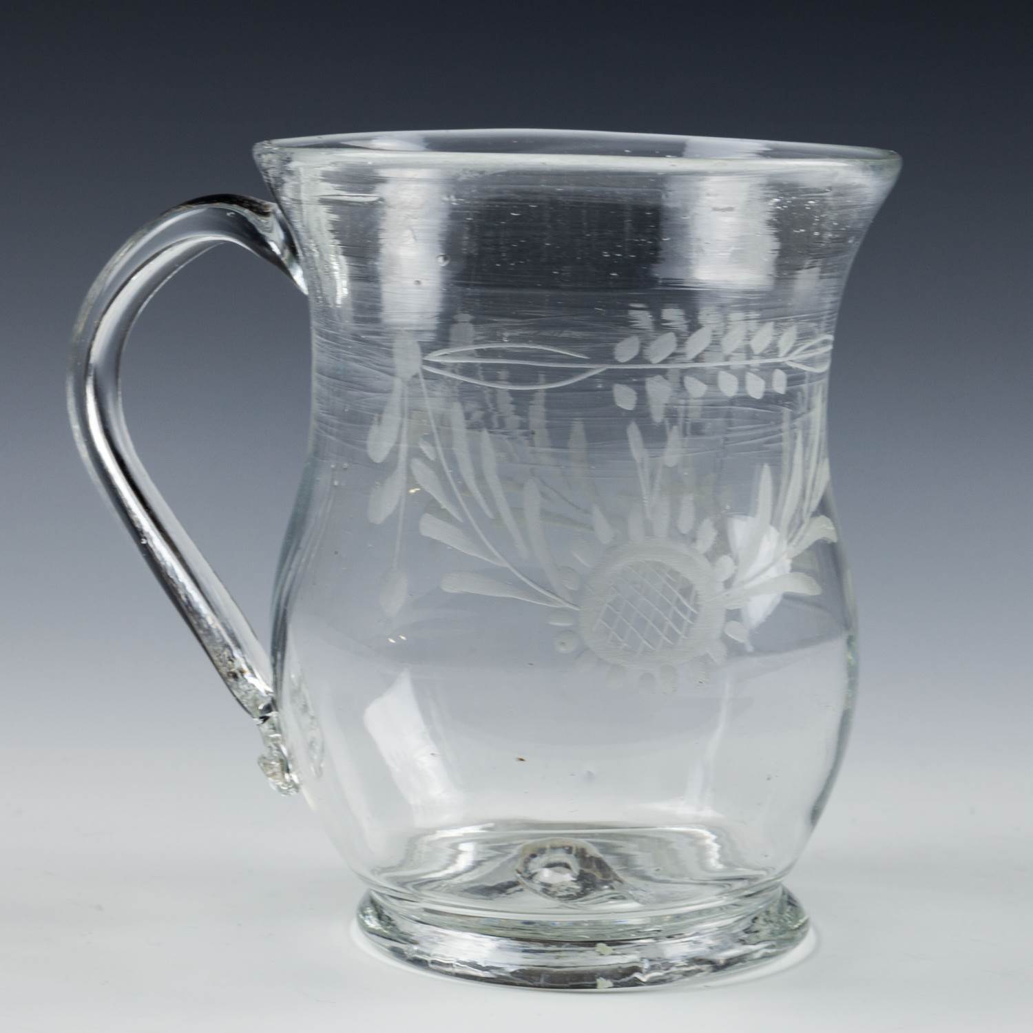 18th Century Engraved Glass Tankard