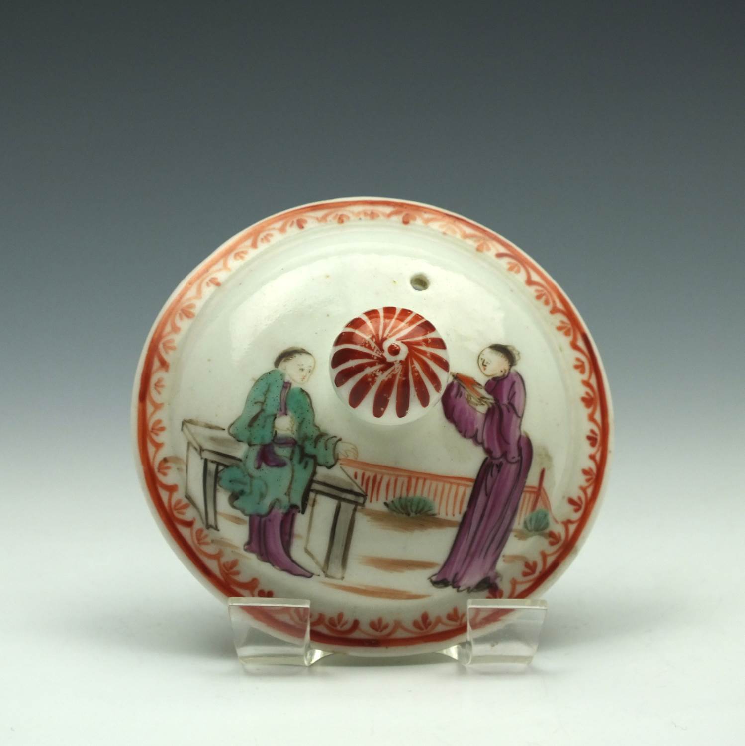 Lowestoft Porcelain Mandarin Yellow Window Pattern Teapot and Cover c1790