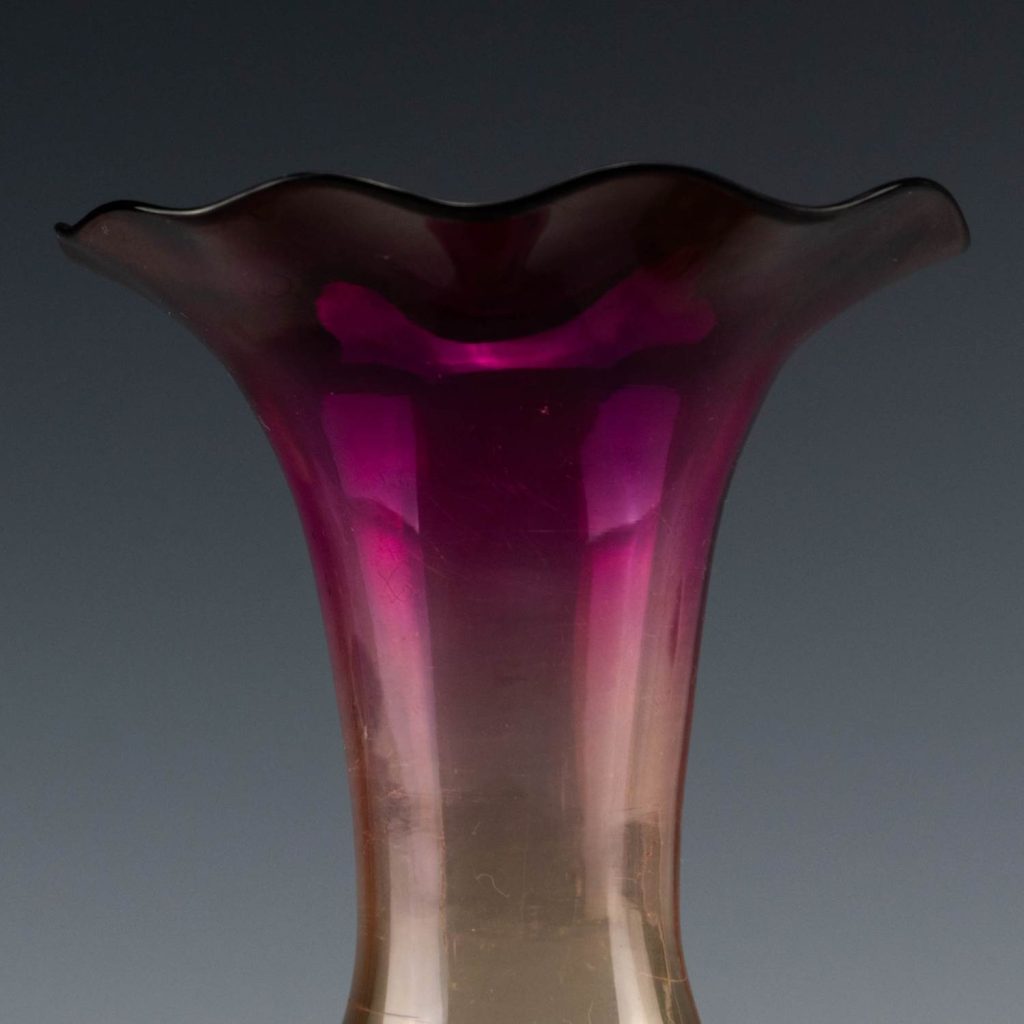 Thomas Webb and Sons Alexandrite Crimped Footed Vase c1900