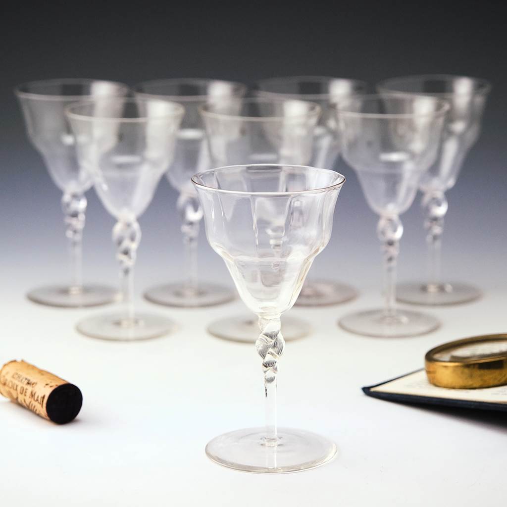 A Set of Eight James Powell & Sons Red Wine Glasses c1880/90