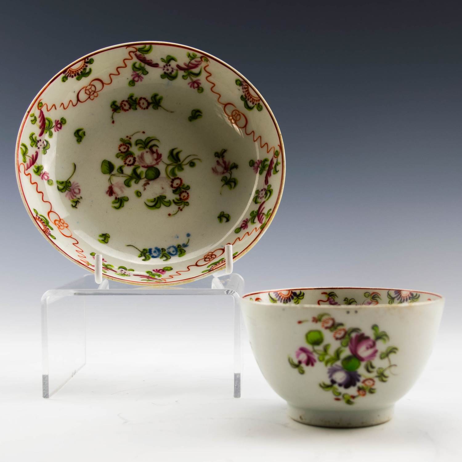 New Hall Porcelain Tea Bowl and Saucer c1785