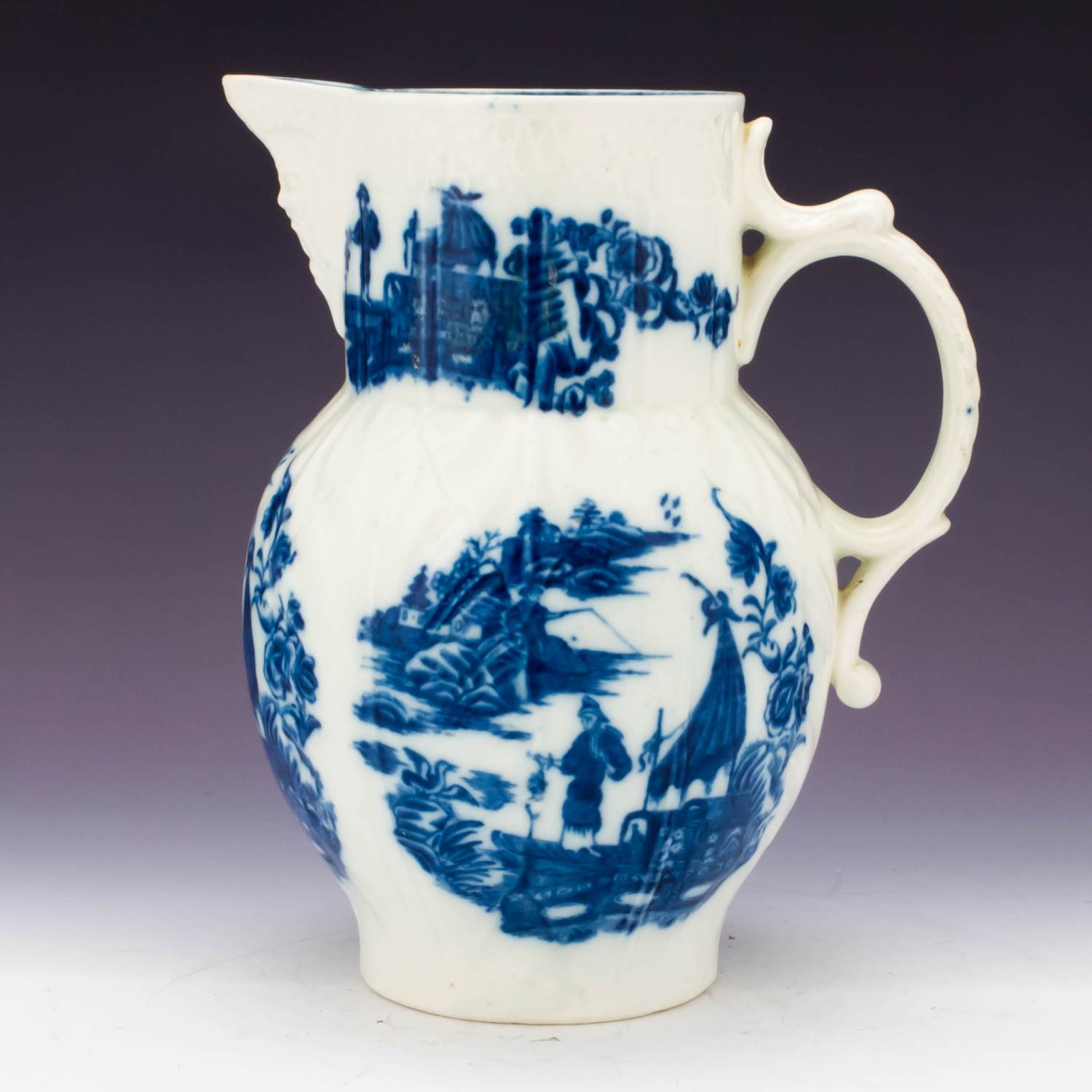 Caughley Porcelain Fisherman Pattern Mask Head Jug c1795