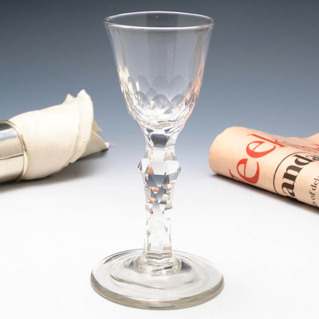 Early Facet Cut Stem Georgian Wine Glass c1760