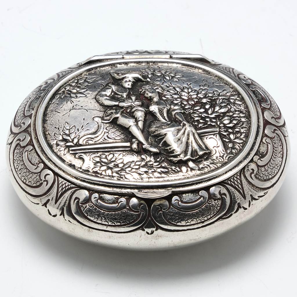 German Silver Snuff Box With Courting Couple c1860