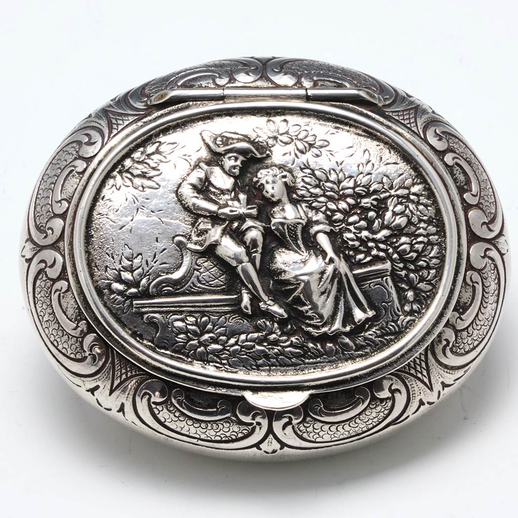 German Silver Snuff Box With Courting Couple c1860