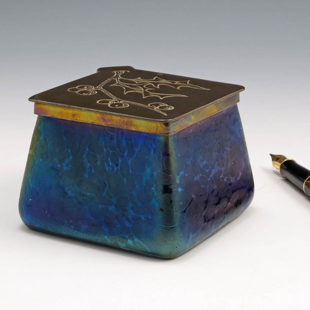 Kralik Iridescent Blue Glass Inkwell c1905
