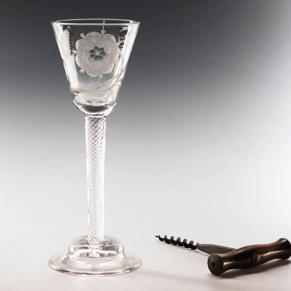 Jacobite Engraved Domed Foot Wine Glass c1745 – Engraver A