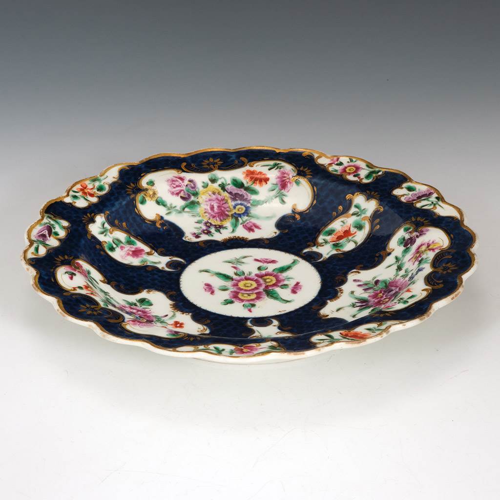 First Period Worcester Blue Scale Dessert Plate c1770