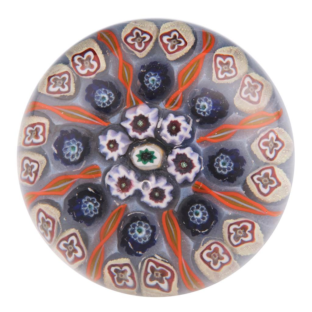 A Large 3″ Eight Spoke Vasart Radial Concentric Paperweight c1950