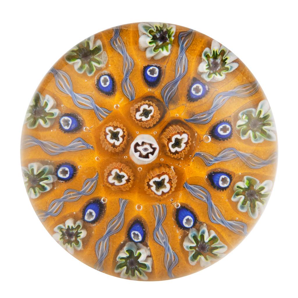 A Vasart Ten Spoke Radial Concentric 3″ Paperweight c1955