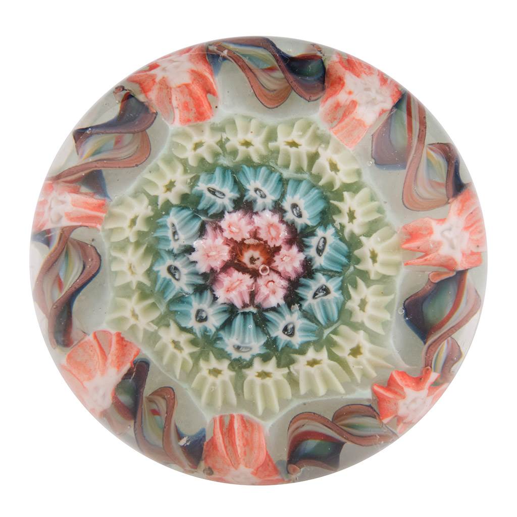 A Vasart Four Row Concentric Paperweight With Outer Row Of Latticino ...