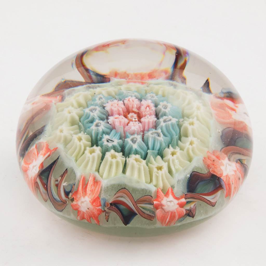A Vasart Four Row Concentric Paperweight With Outer Row Of Latticino ...