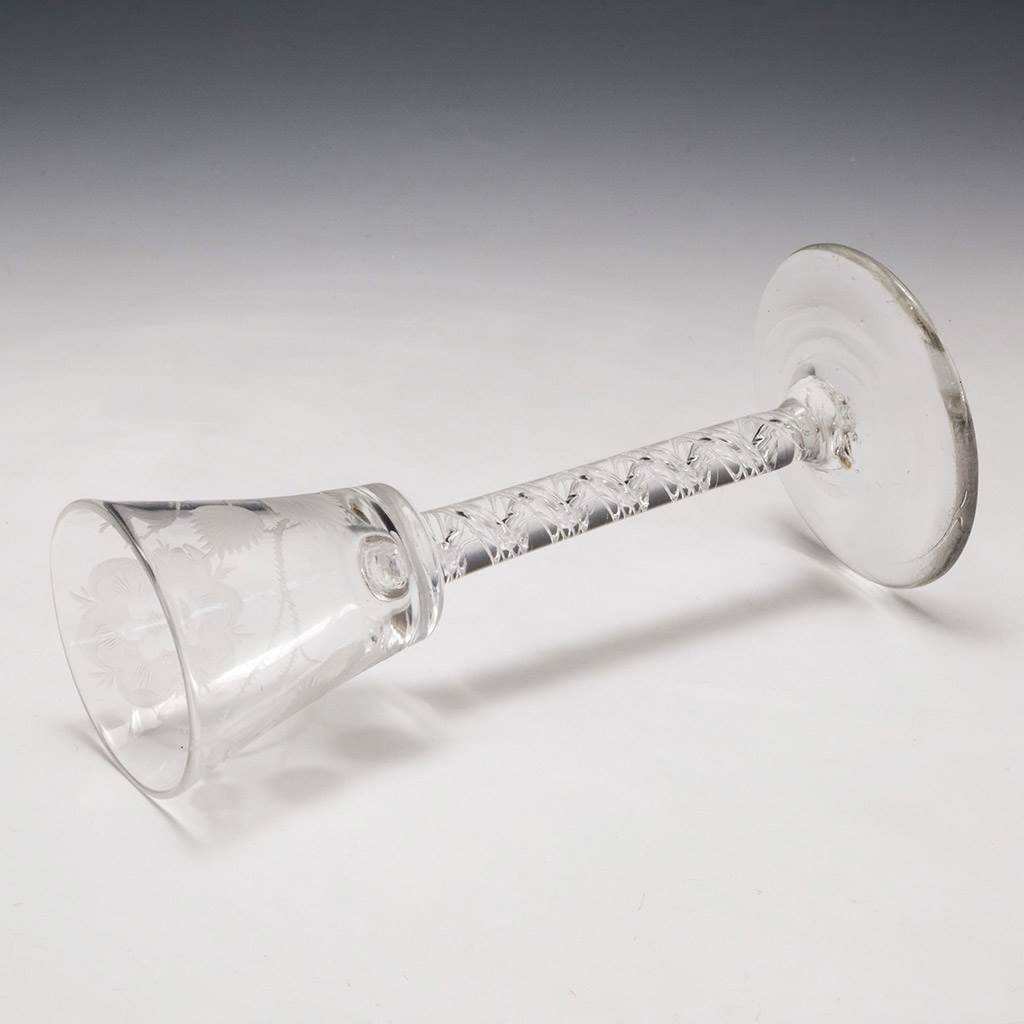 Very Rare Jacobite Engraved 18th Century Wine Glass c1750
