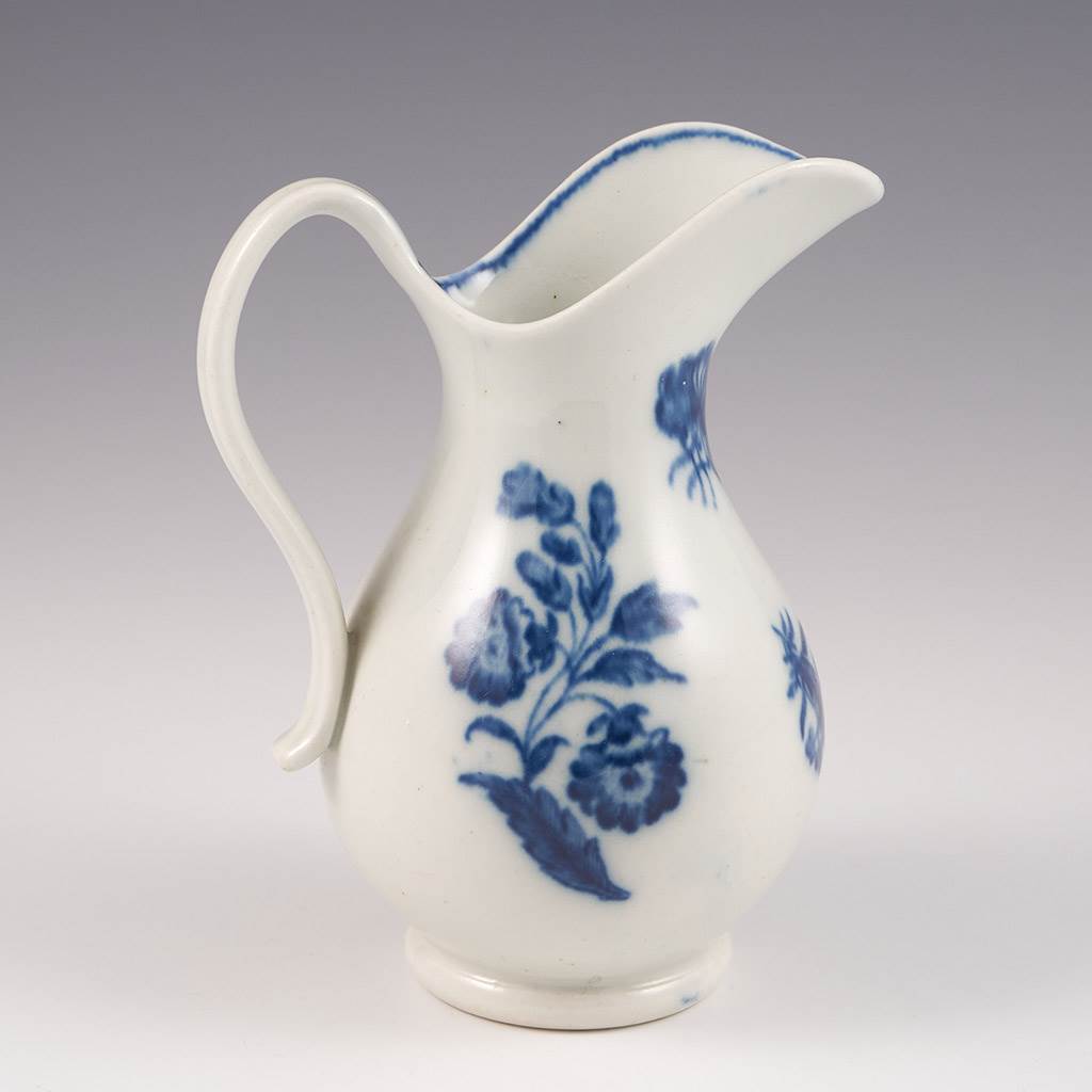 A Caughley Porcelain Blue and White Helmet Jug c1775
