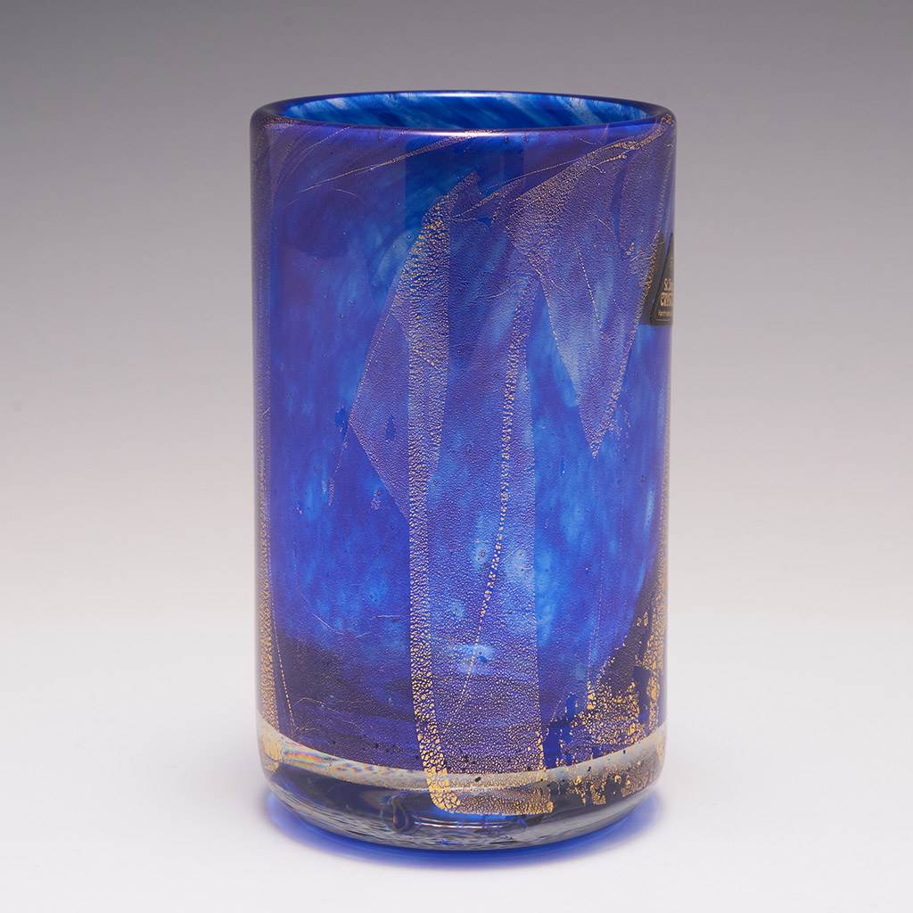 A St John’s Crystal Isle Of Man Azurene Gold Blue Vase c1982