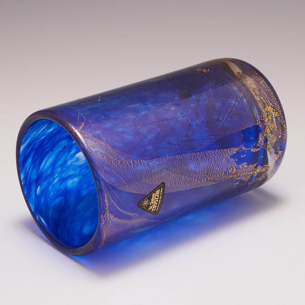 A St John’s Crystal Isle Of Man Azurene Gold Blue Vase c1982