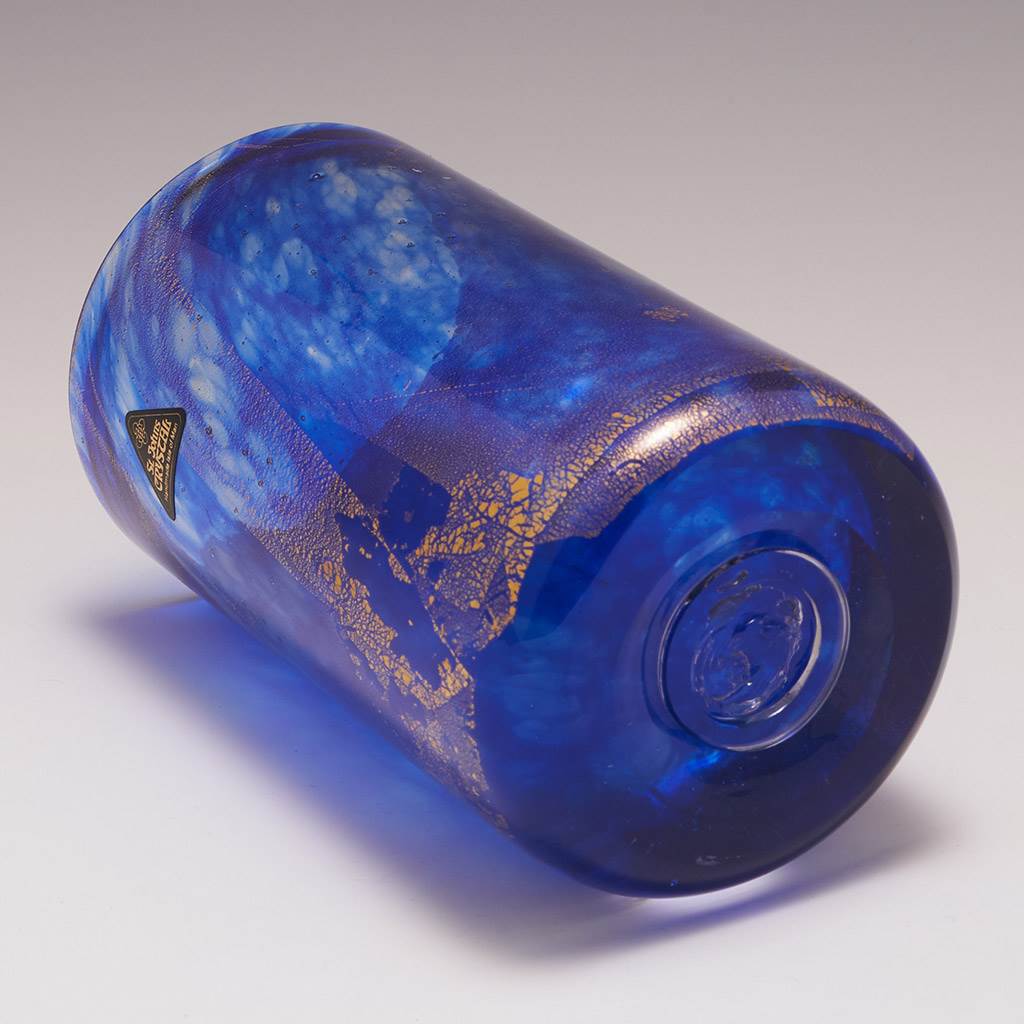 A St John’s Crystal Isle Of Man Azurene Gold Blue Vase c1982