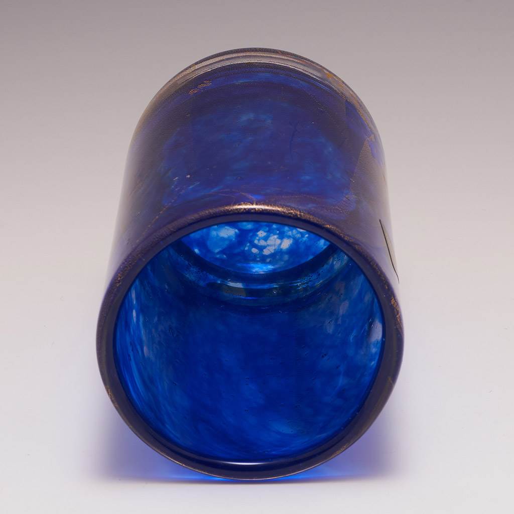 A St John’s Crystal Isle Of Man Azurene Gold Blue Vase c1982
