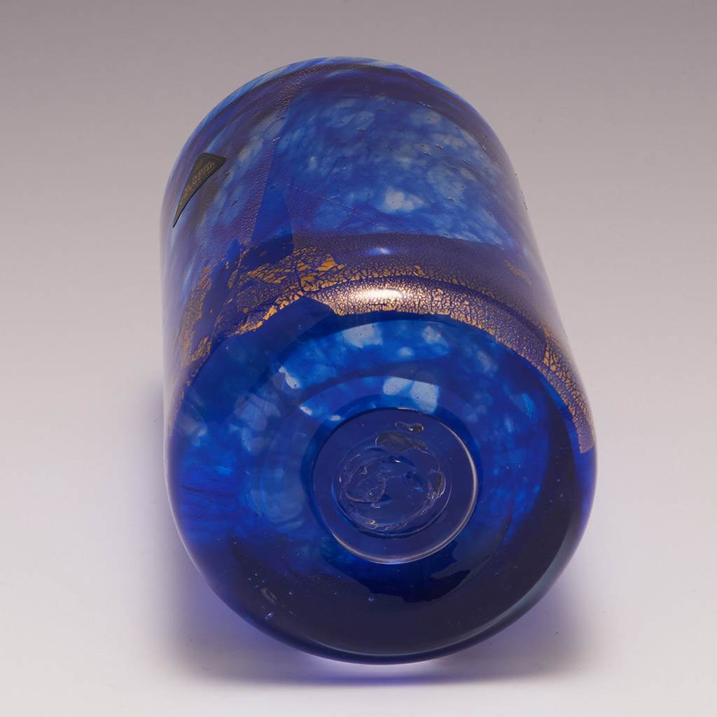 A St John’s Crystal Isle Of Man Azurene Gold Blue Vase c1982