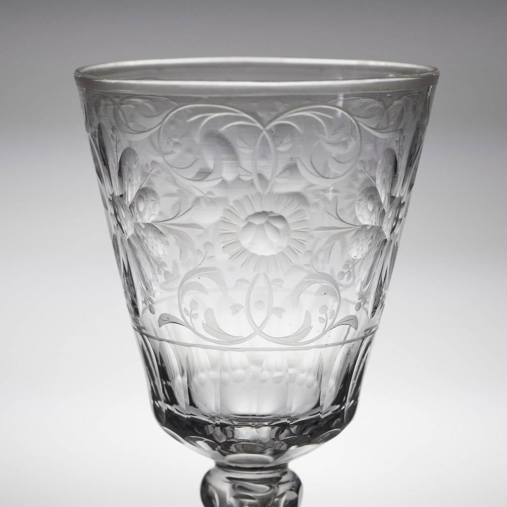 Tall Engraved Saxonian Glass Goblet c1765
